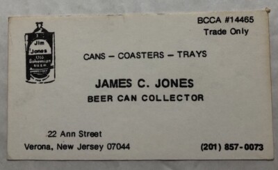 Cans - Coasters - Trays /Beer Can Collector Verona, N.J. Business Card ...