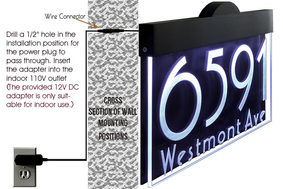 Illuminated LED Lighted Address Sign Plaque Address Numbers House ...