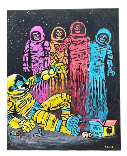 Astronaut Pac-Man Anxiety 16x20 ORIGINAL ACRYLIC PAINTING Stretched On ...