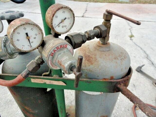 HARRIS Cutting Torch Rig - FOR PARTS OR REPAIR- Gauges, Torch, Tanks ...
