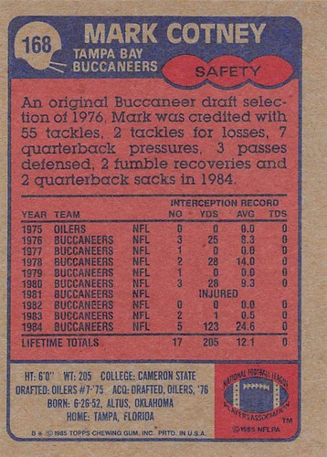 Mark Cotney 1985 Topps #168 Buccaneers ID:24356 | eBay