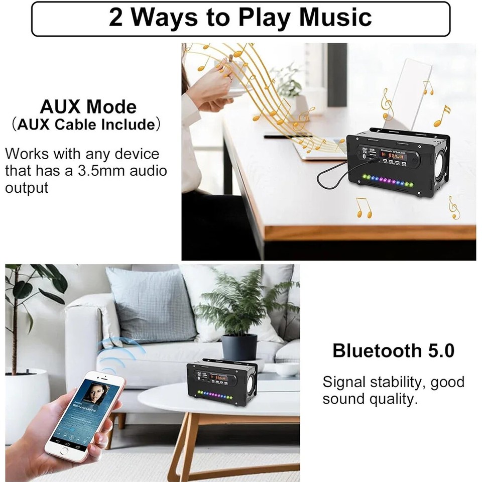 DIY Bluetooth-Compatible Speaker Kit LED FM Radio USB Mini Home Sound ...