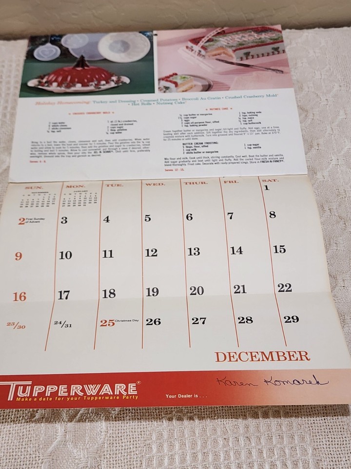 1973 Vintage Tupperware Calendar with Mailing Envelope and Letter New ...