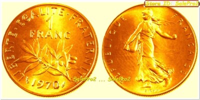 FRANCE 1970 FRANCAISE 24K GOLD PLATED 1 FRANC FRENCH LIBERTY SEALED ...