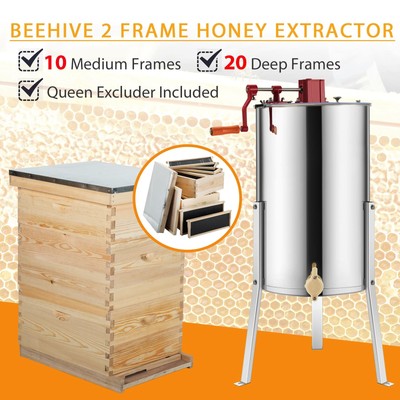 Complete Bee Hive 10-Frame 2 Deep Box 1 Medium Box and 2 Frame Honey ...