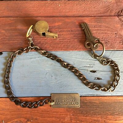 Alcatraz Island Prison Guard Iron Cell Key, Tag & Solid Brass Whistle ...