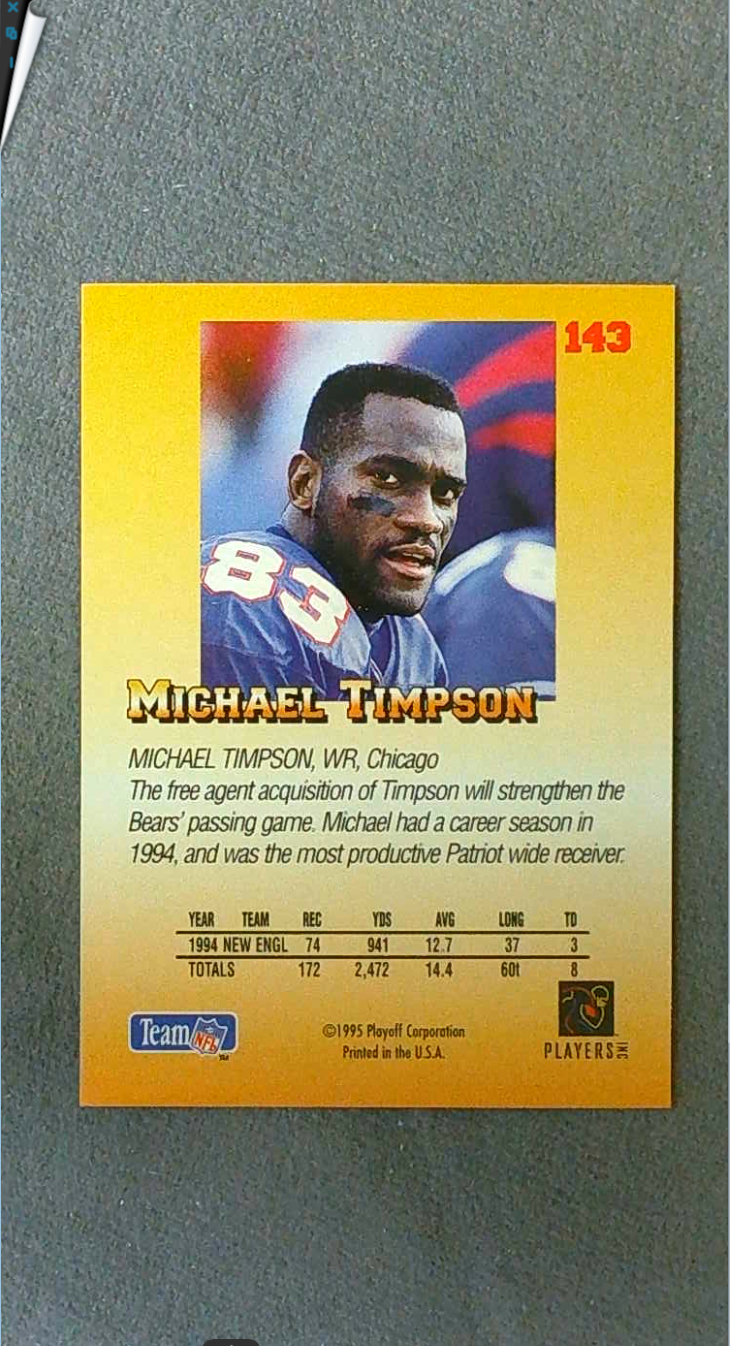 1995 Playoff Prime Mini #143 Michael Timpson Patriots | eBay