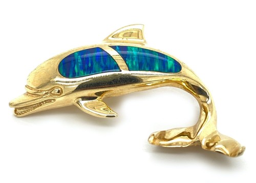 Opal Inlay Dolphin 14k Yellow Gold Charm Pendant | eBay