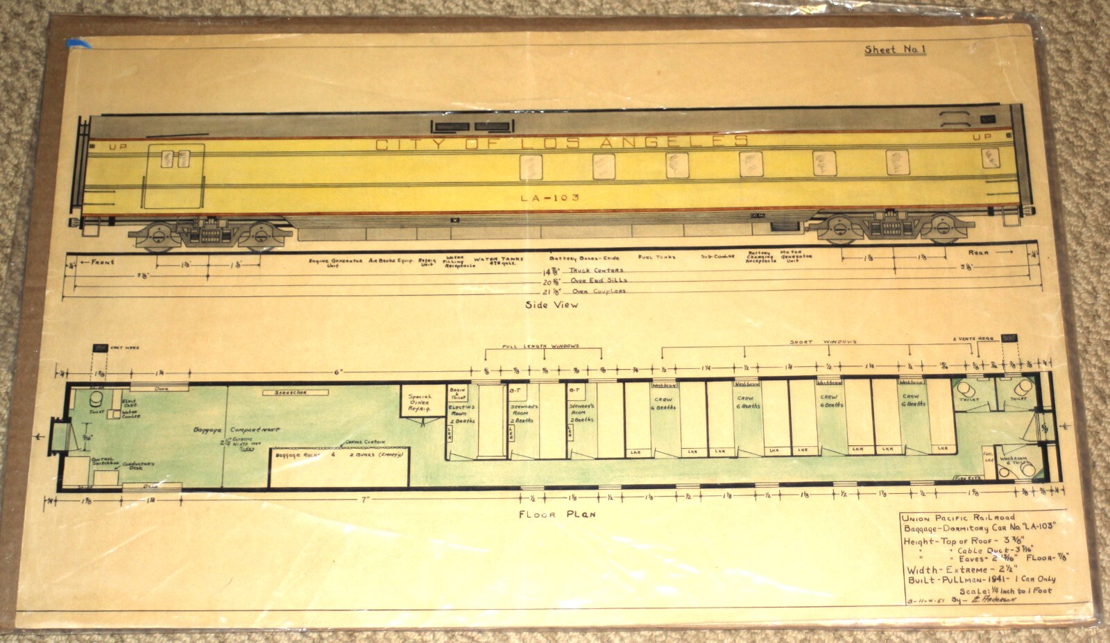 ORIGINAL Drawing of Union Pacific Baggage Dormitory Car No. LA-103 | eBay