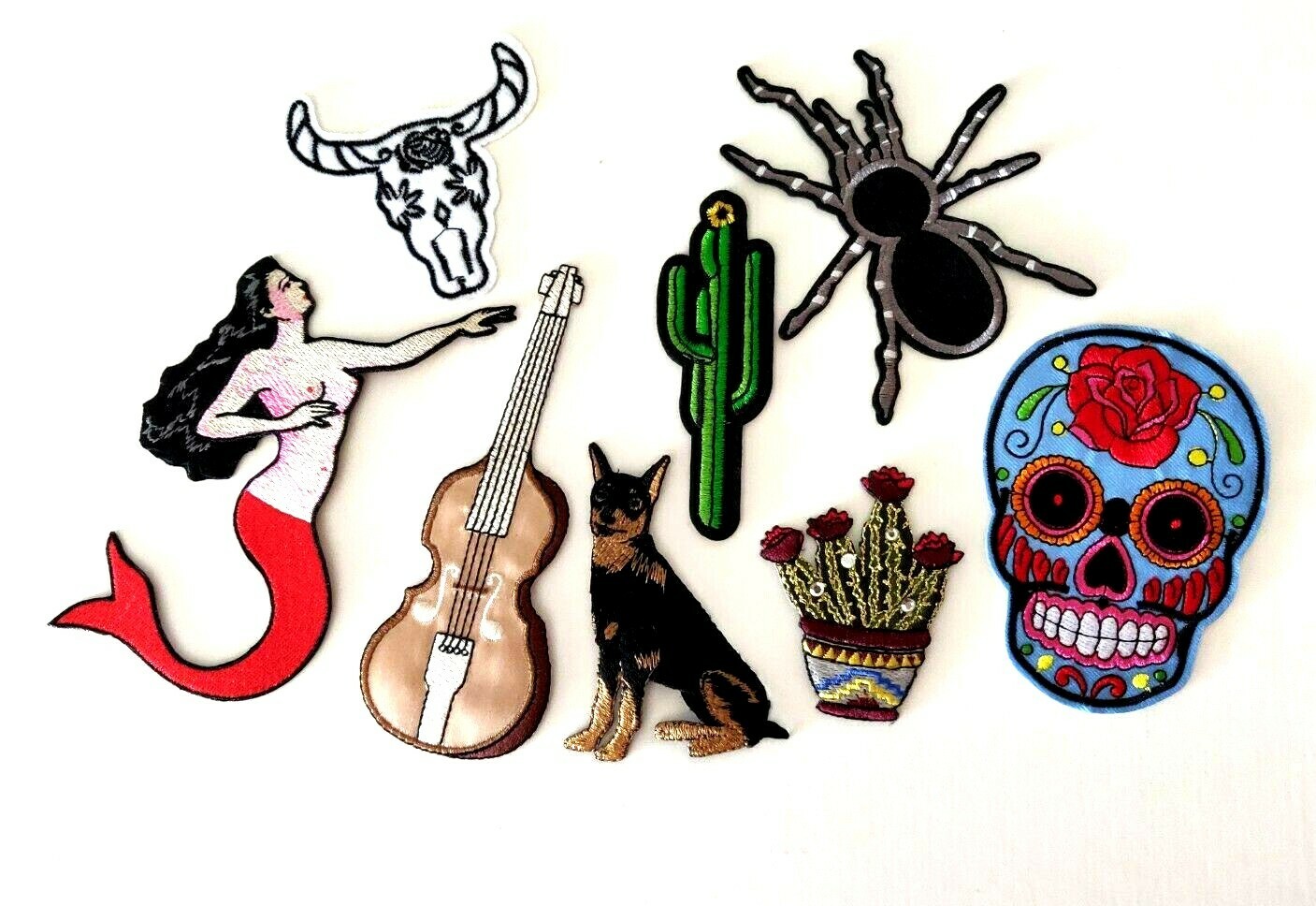 Mermaid Cello Southwest Cactus Dog Patches Embroidery set Sew Iron ...