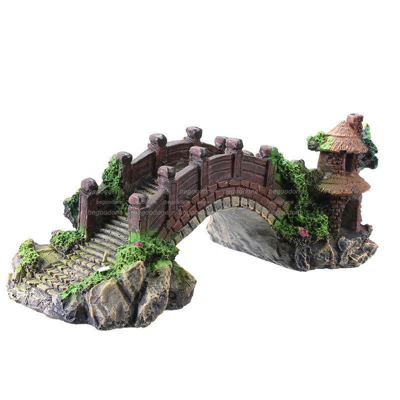 Handmade Aquarium Cave Bridge Ornament Pavilion Tree Fish Tank ...