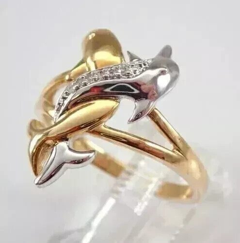 1.40 CT Round Cut Moissanite Dolphin Occasional Ring 14K Two Tone Gold ...