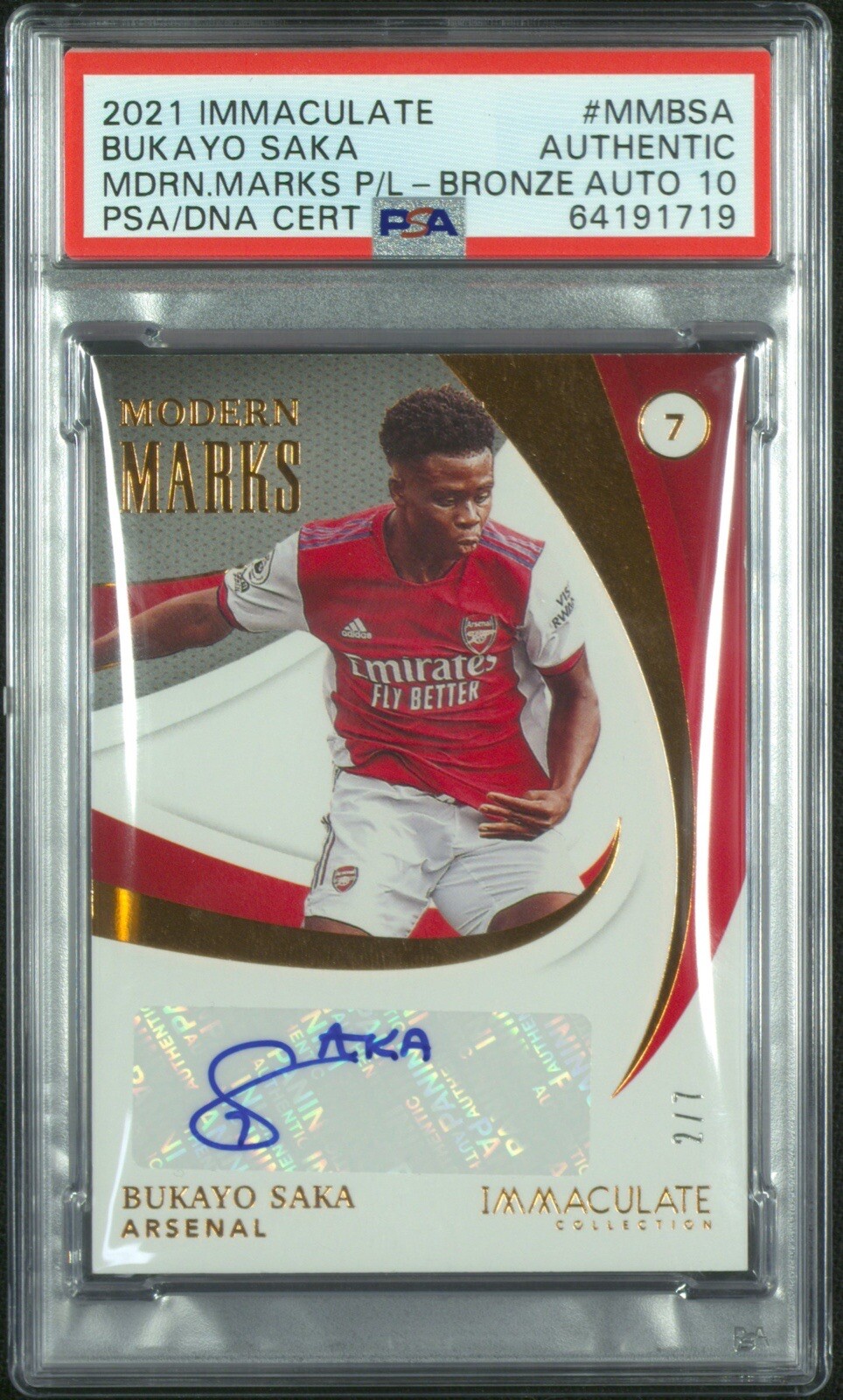 2021 Immaculate Bukayo Saka Modern Marks Bronze 2/7 Psa 10 Auto Arsenal ...