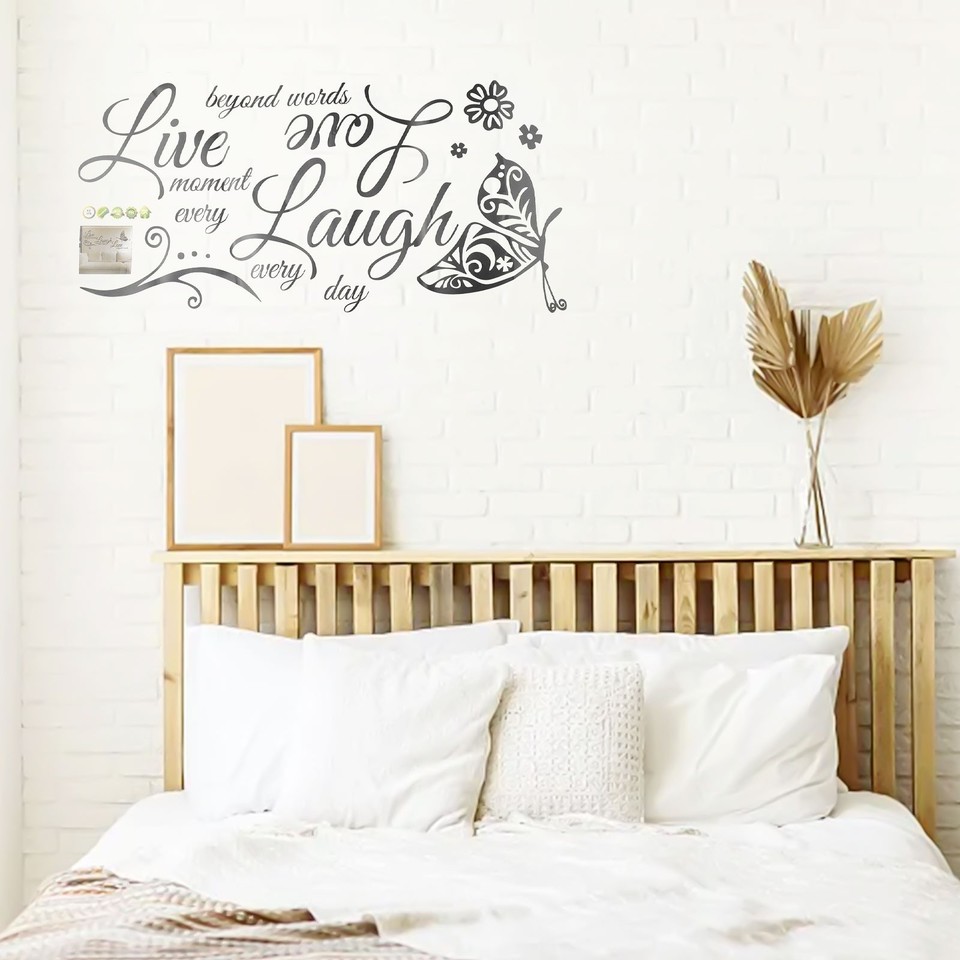 Black Live Laugh Love Quotes Butterfly Vinyl Wall Decals Floral Wall ...