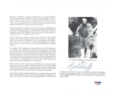 GEORGE VAUGHN JR SIGNED 8X10 (D) PSA DNA AC42436 WWI ACE 13V | eBay