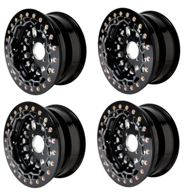 Can Am X3 Maverick Beadlock Wheels 15" x 7" 4+3 Front Rear Alba Racing ...