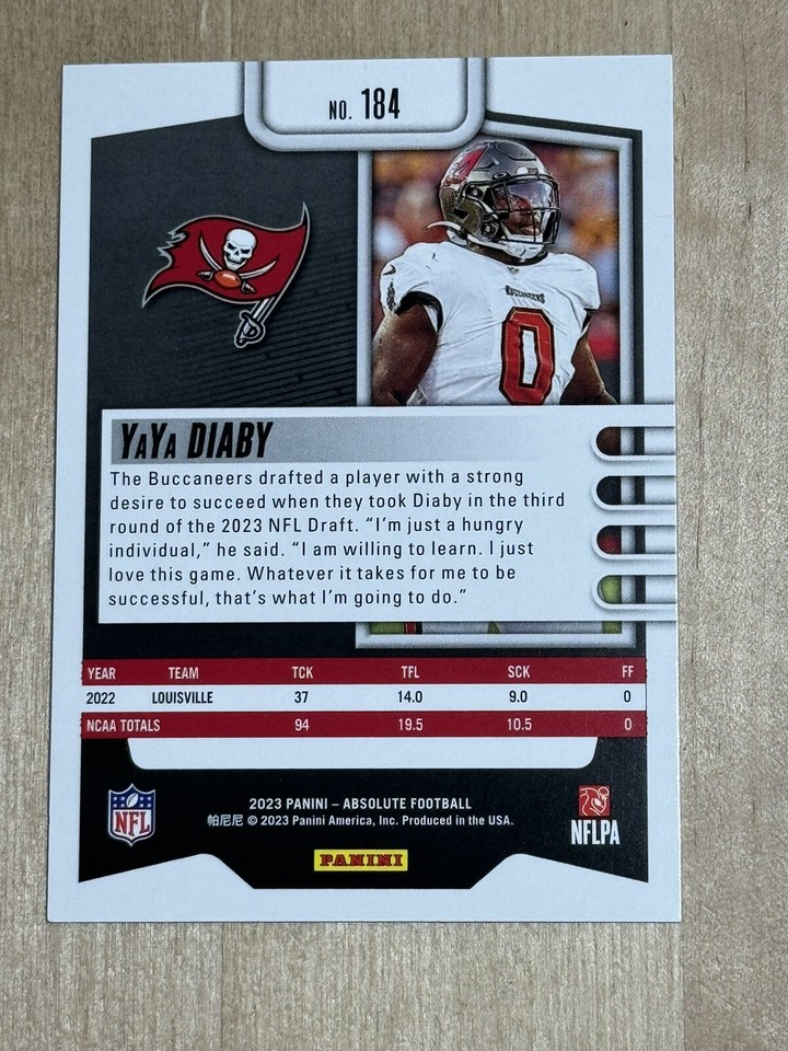 2023 Tampa Bay Buccaneers ROOKIE YaYa Diaby Panini Absolute ROOKIE CARD ...