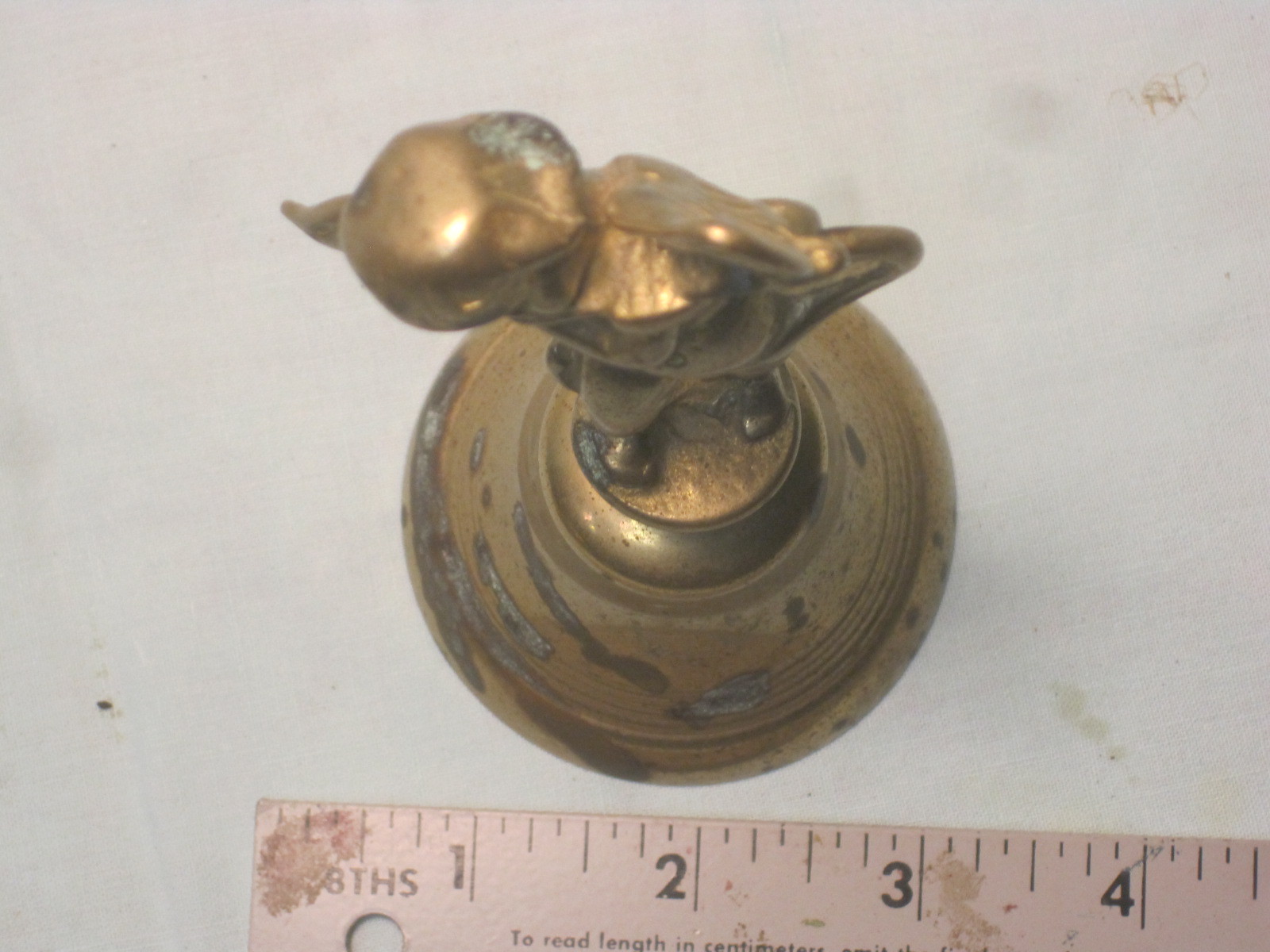 vintage solid brass angle figural cherub bell ring ding 5 3/4" dinger ...