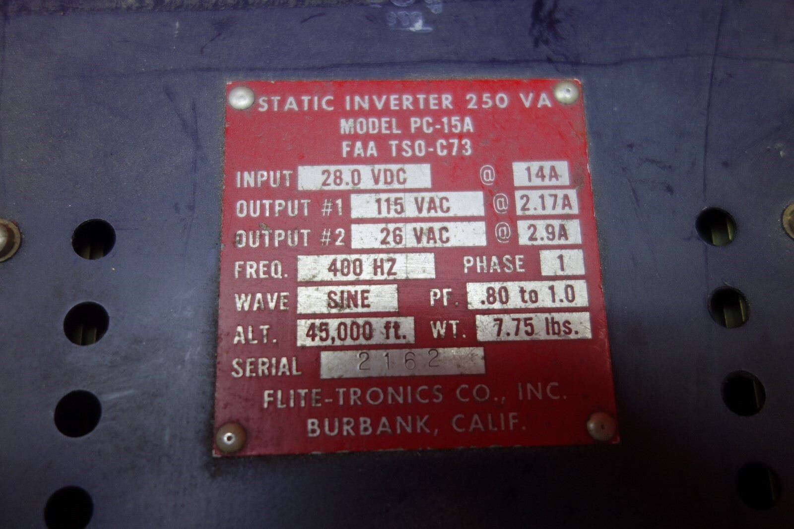 Flite-tronics PC-15A Static Inverter 28V | eBay