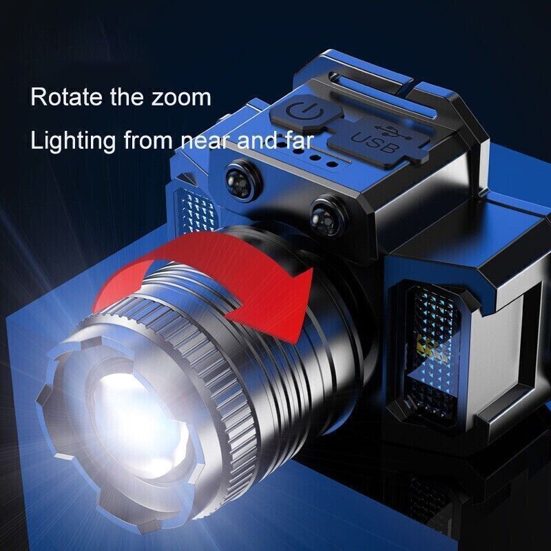 Super Bright LED Headlamp Flashlight USB Rechargeable Headlight ...