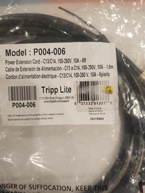 Tripp Lite CONNECTIVITY P004-006 6ft Power Extension Cord 18awg for ...
