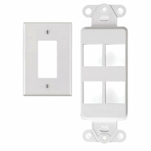 White 4 Port Decora Keystone Snap-in Jack Modular Wall Insert Cover ...