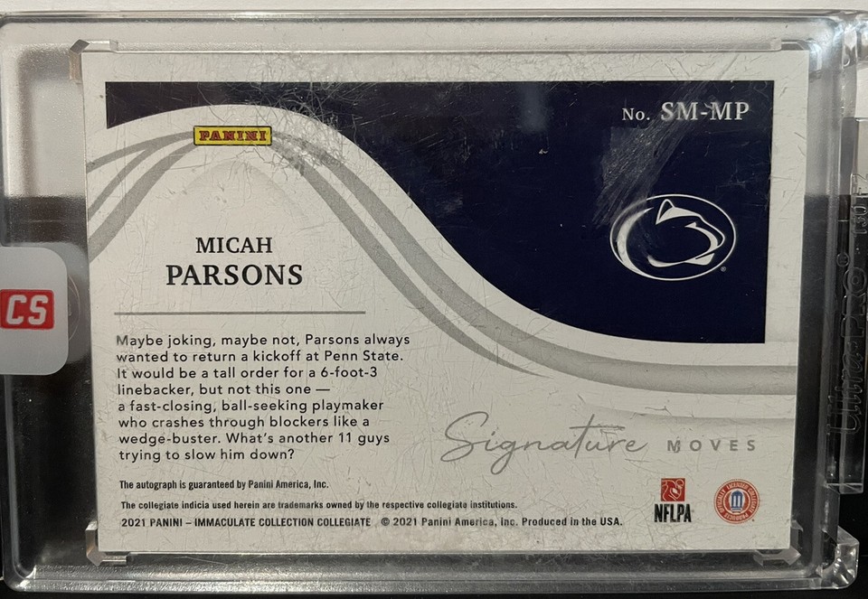 Micah Parsons 2021 Panini Immaculate Signature Moves GOLD⭐️ auto Rc /10 ...
