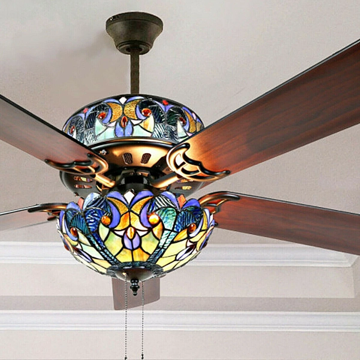 52 Hampton Bay Tiffany Style Ceiling Fan And Light | Shelly Lighting