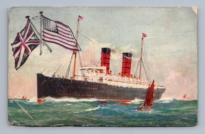 Rms Lusitania Ocean Liner flags sailing illustration 1905 | eBay