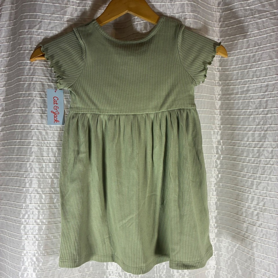 Cat & Jack Girls Dress 4T Light Olive Green Ribbed Knit Turtle Applique ...