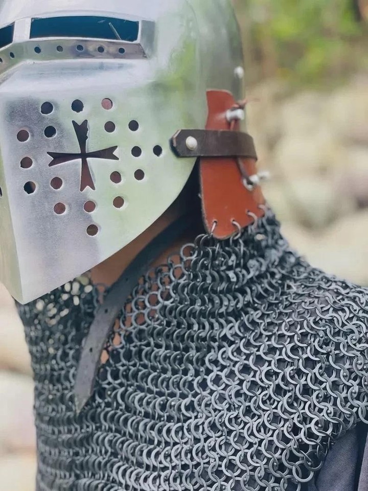Bascinet Steel Helmet With Riveted Chainmail Knight Warrior Armor ...