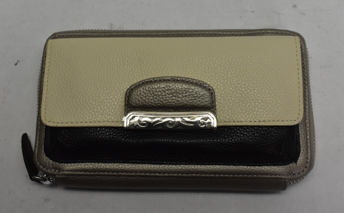 Brighton Genuine Leather Wallet Small Handbag Zipper Pockets White Gray ...