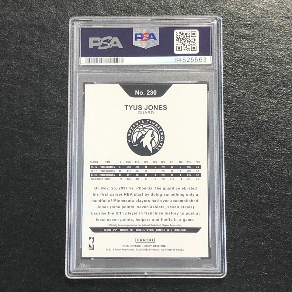 2018-19 NBA Hoops #230 Tyus Jones Signed Card AUTO PSA Slabbed ...