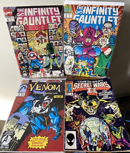 “4 Vintage Marvel Comic Books”: Infinity Gauntlet 2/5, Venom 2, Secret ...