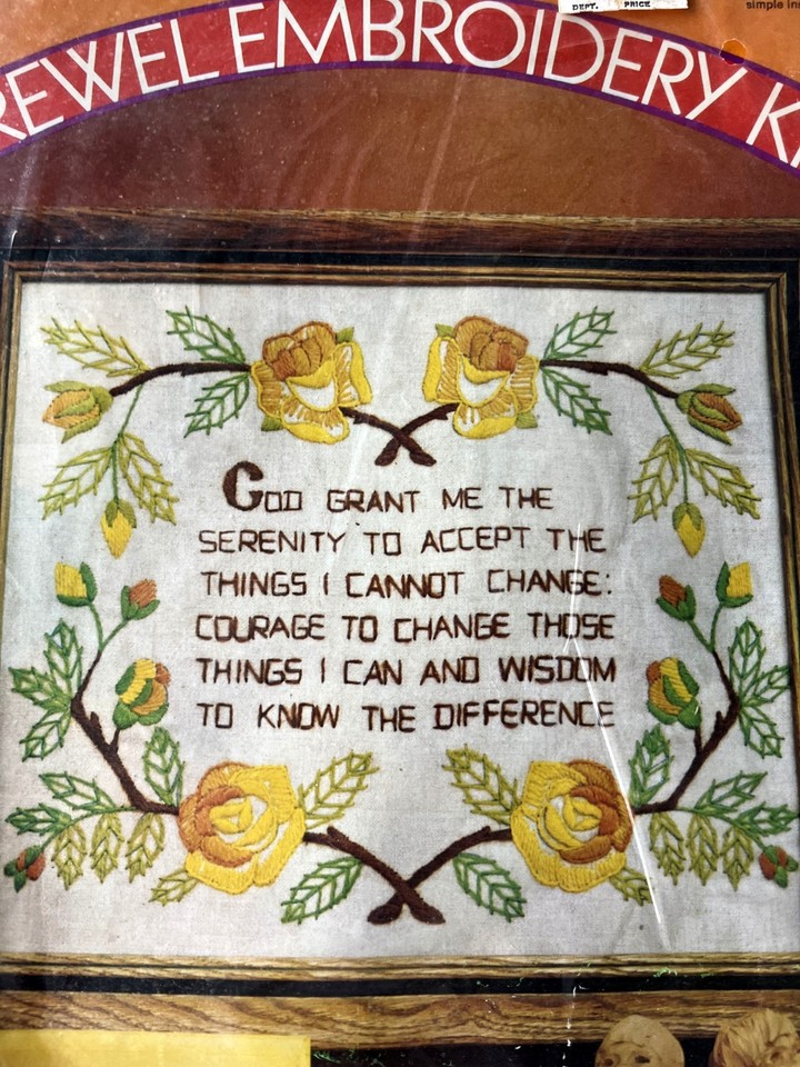 Crewel Embroidery Kit Sampler Serenity Prayer Pauline Denham Yellow ...
