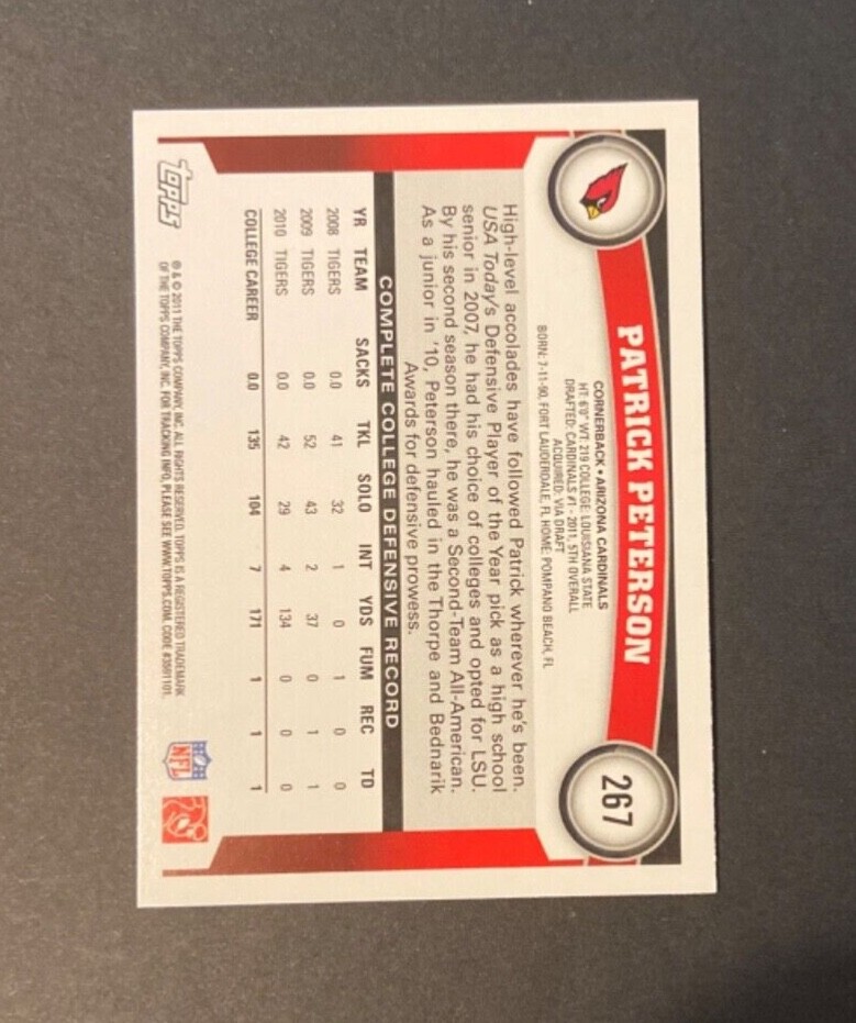 2011 Topps Patrick Peterson #267 Rookie Arizona Cardinals | eBay