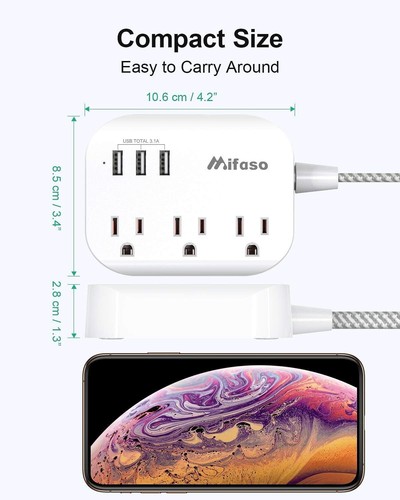 Mifaso Power Strip, Flat Plug Extension Cord with 3 Outlets 3 USB Ports | eBay