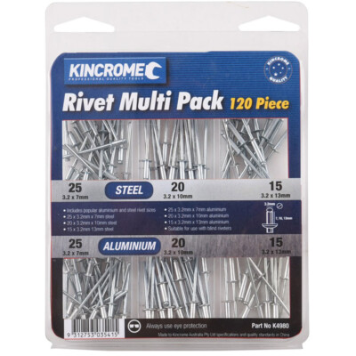 Kincrome Rivet Pack 120 Piece Popular Aluminium & Steel Blind Riveters ...