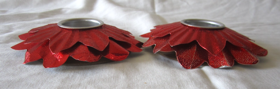 VTG Lot of 2 Christmas Candlestick Holders RED Tin Foil & Cardboard ...