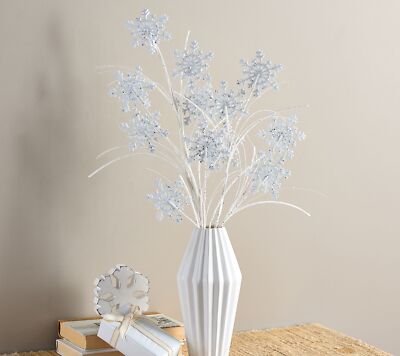 Set of 6 Glittered Snowflake Stems by Valerie in White | eBay