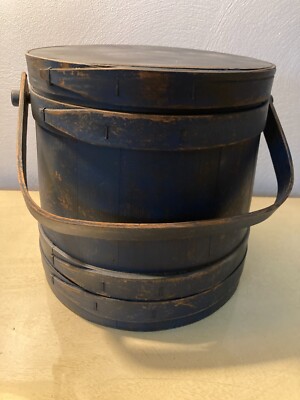 10" Old Firkin/Sugar Bucket/Wooden Blue Paint-Pantry Box-Spice Box ...