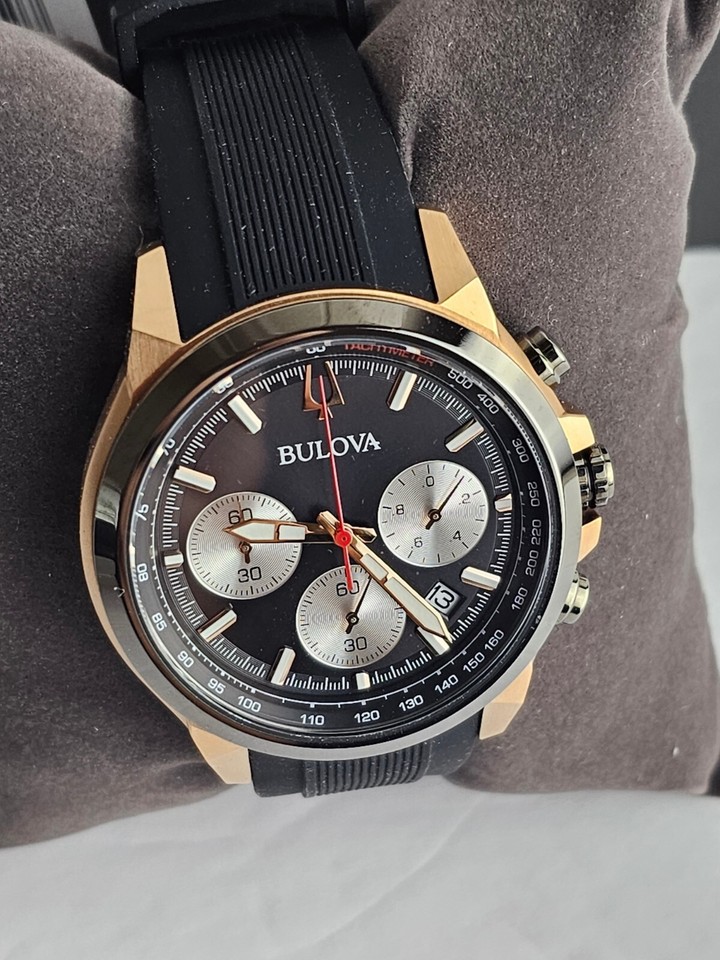 Bulova - Classic Gold Chrono Silicone Men's Quartz Watch - 98B397 | eBay