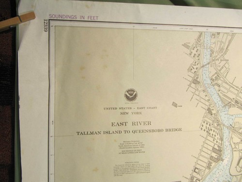 NAUTICAL MAP OF NEW YORK CITY EAST RIVER, Tallman Island to Queensboro ...