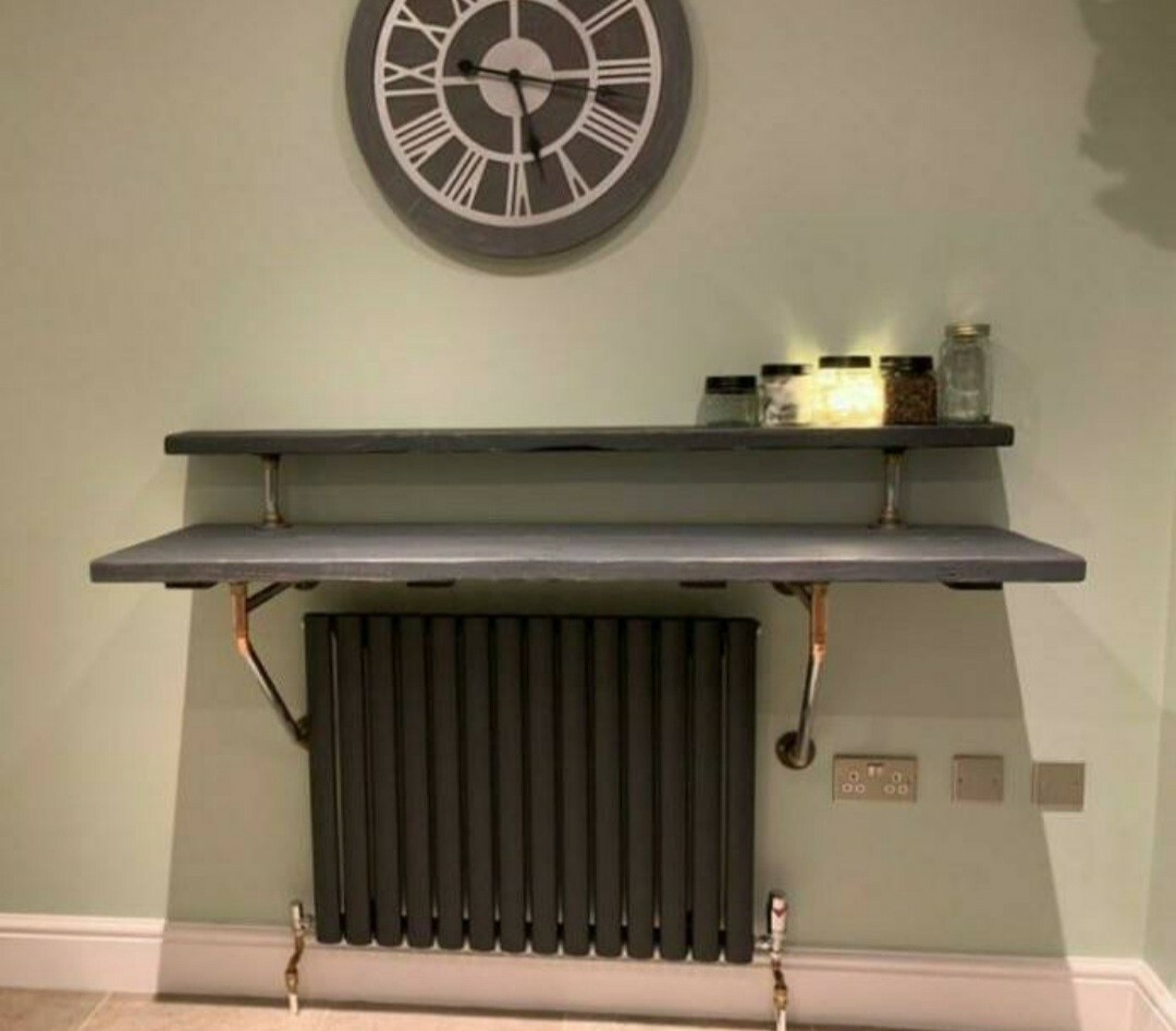 Rustic Two-Tier Breakfast Bar, Supported by Industrial Designed Copper ...