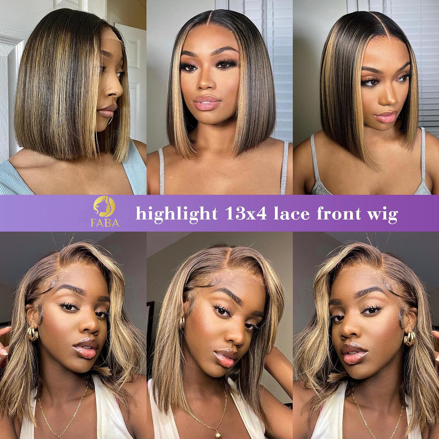 1b/27 Color Straight Bob Wig Human Hair Pre Plucked 13×4Highlight Lace ...