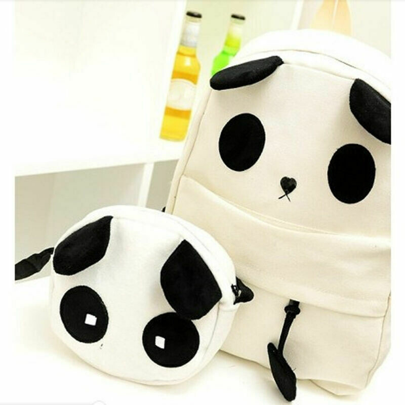 Cute Fluffy Lovely Panda Canvas Backpack Schoolbag Mini messenger Bag ...