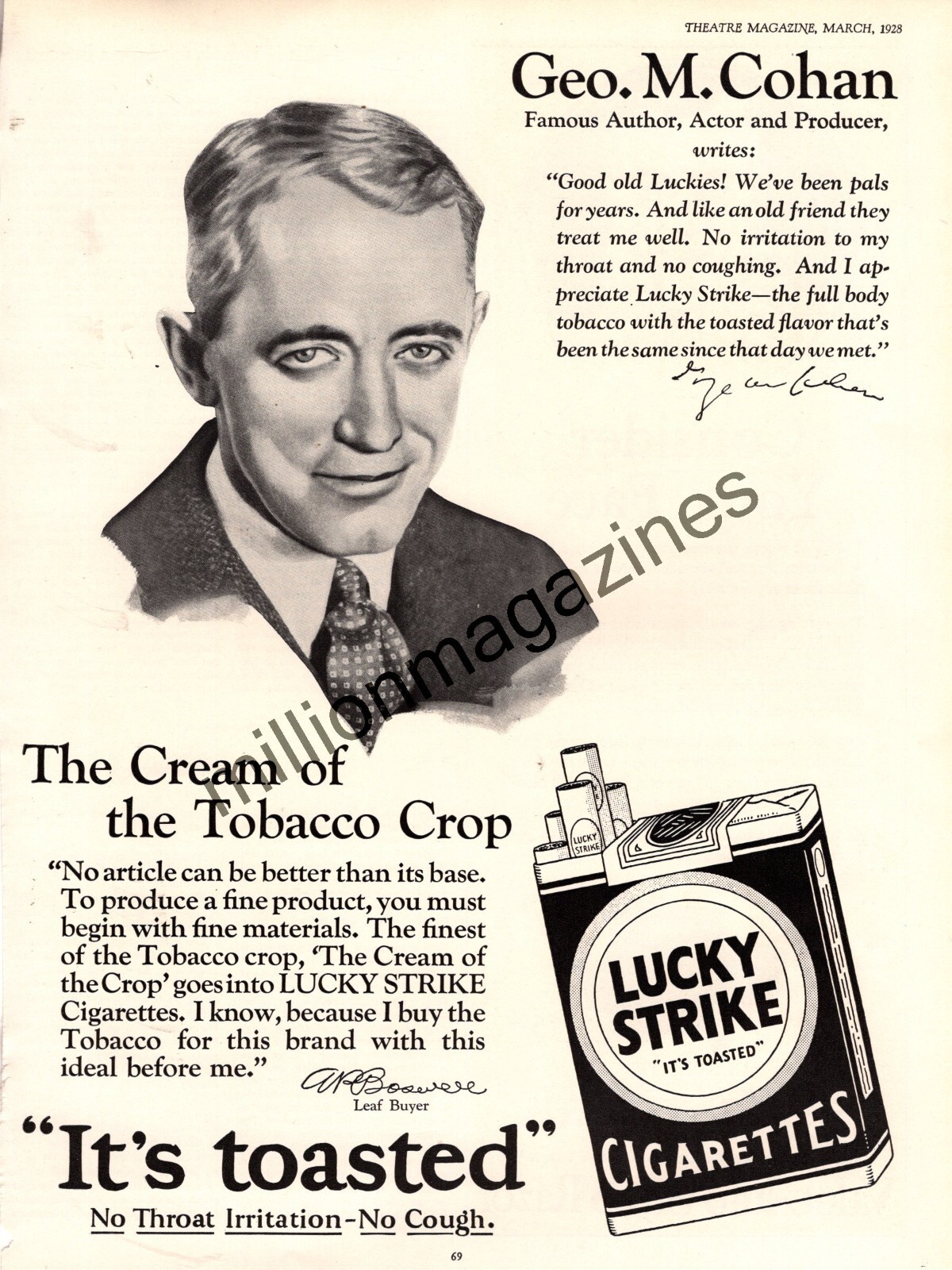 1928 George M. Cohan for Lucky Strike Original ad from Theatre - Very ...
