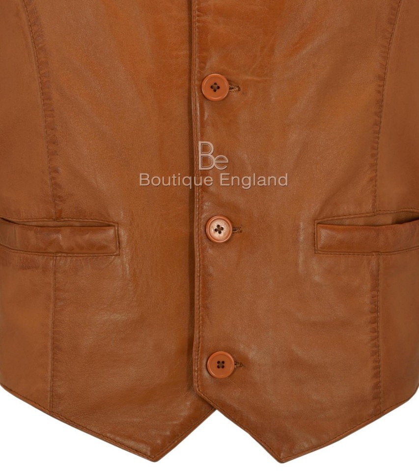 Men's Real Tan Leather Waistcoat Party Fashion Stylish 100% Napa ...