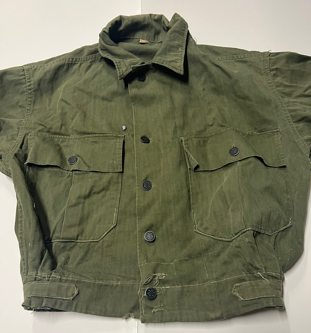 Vintage WW2 1940s Herringbone HBT Military Army Jacke… - Gem