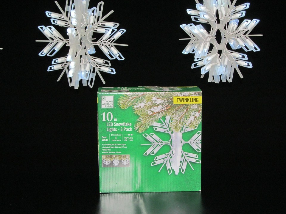 Home Accents Holiday 10" LED Snowflake Lights 3 Pack Twinkling Cool ...